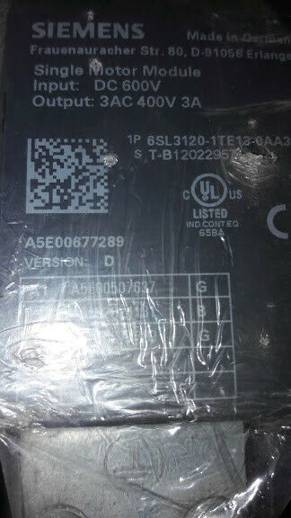 Siemens 6SL3120-1TE13-0AA3 Version D Single Motor Module ...