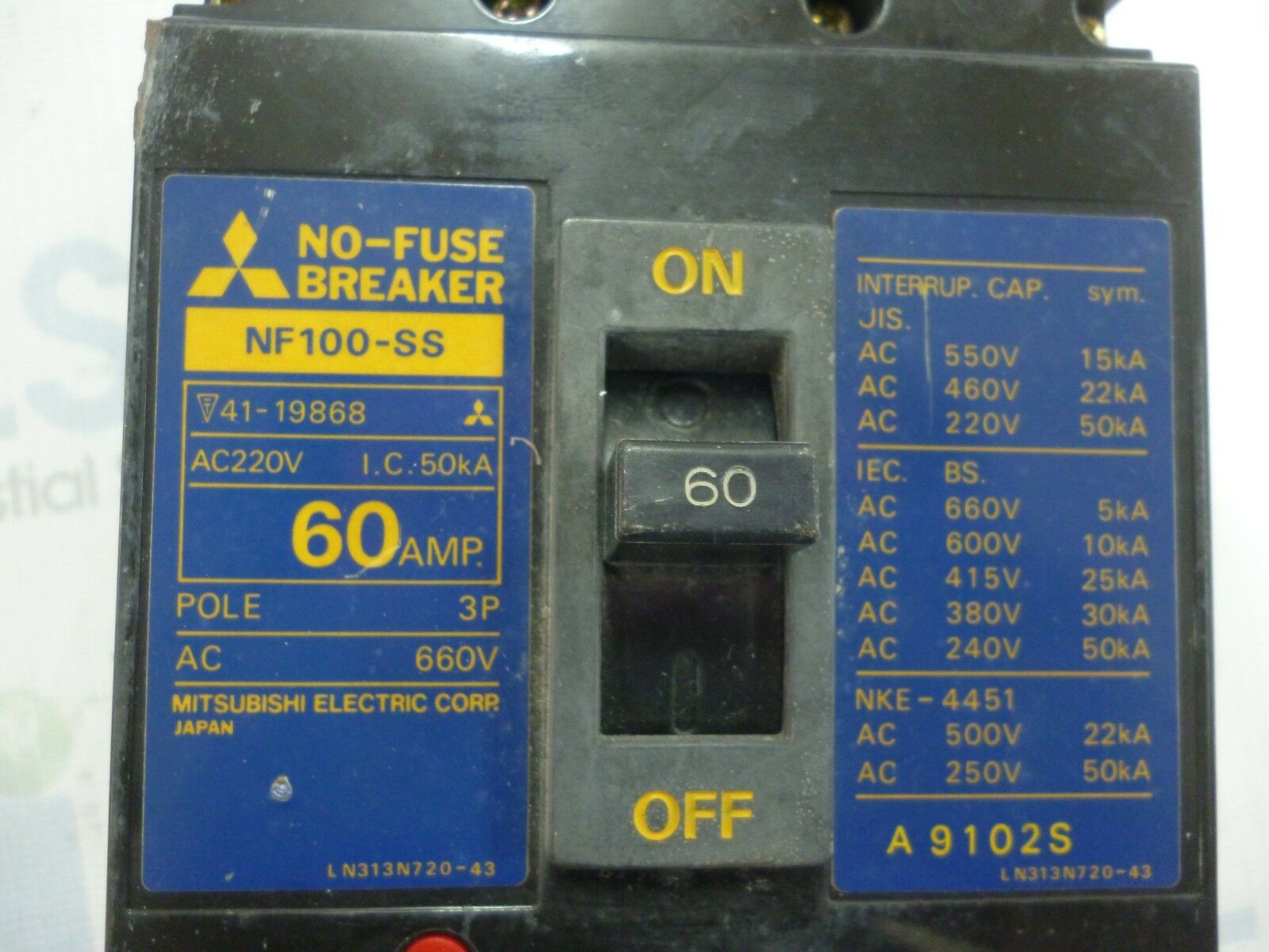 Mitsubishi NF100-SS No Fuse Breaker NF100SS 60ams - Industrial SOL Pte Ltd