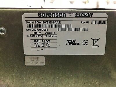 SGA 160/63 Sorensen ELGAR SGA160/63D-0AAE REV 01 Precision Power AC342 ...