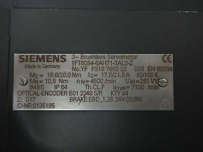 SIEMENS 1FT6084-8AH71-3AL0-Z 1FT60848AH713AL0 Brushless Servo Motor NEW ...