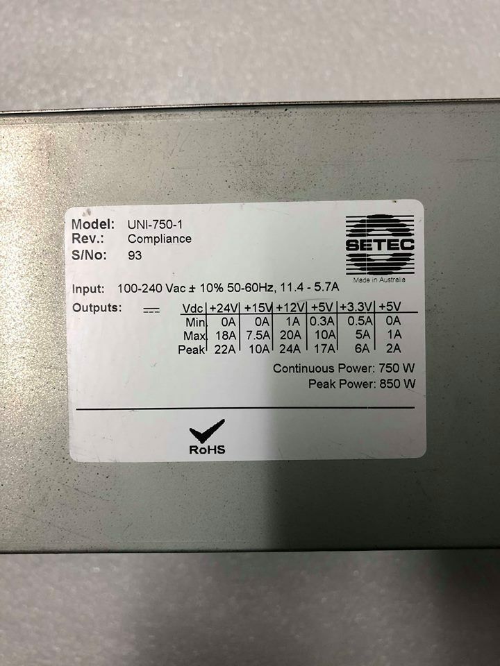 WMS UNI-750-1 Power Supply SETEC 750W UNI7501 - Industrial SOL Pte Ltd