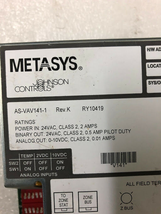 New Johnson Controls Metasys AS-VAV141-1 Rev K RY10419 SW 4077/d04/06 9cf1