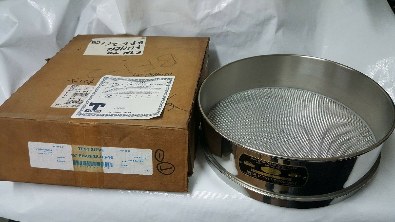 Fisher Scintific 12"-FH-SS-SS-US-16 SIEVE SS 12 14 MESH US 16 test ...