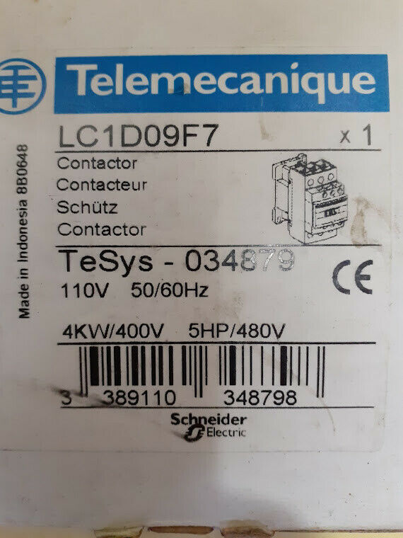 Telemecanique LC1D09F7 TeSys-034879 110V 4KW/400V 5HP Schneider NEW ...