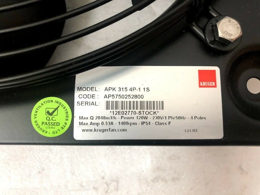Kruger APK 315 4P-1 1s AP5750252800 AMCA Certified Industrial Fan New ...
