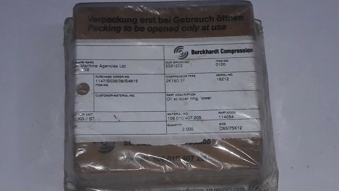 Burckhardt Compression 2K160-2F Oil Scraper ring, lower 160.010.407.205 ...