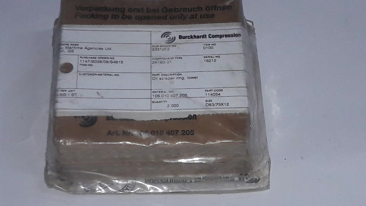 Burckhardt Compression 2K160-2F Oil Scraper ring, lower 160.010.407.205 ...