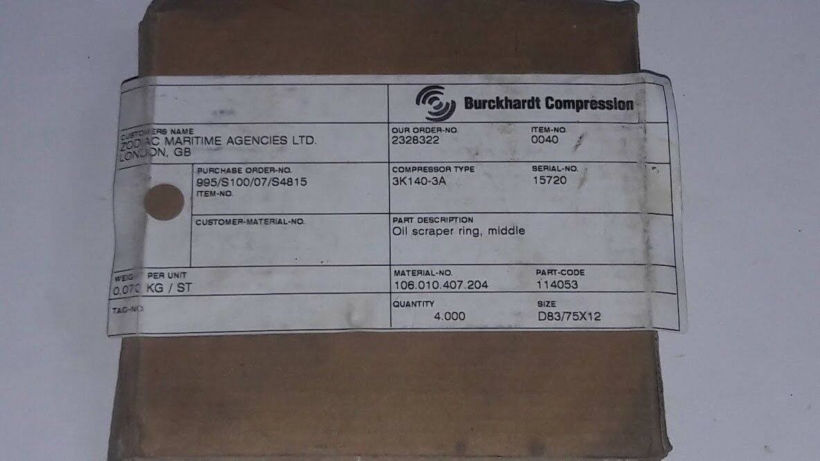 Burckhardt Compression 3K140-3A Oil Scraper ring, lower 106.010.407.204 ...