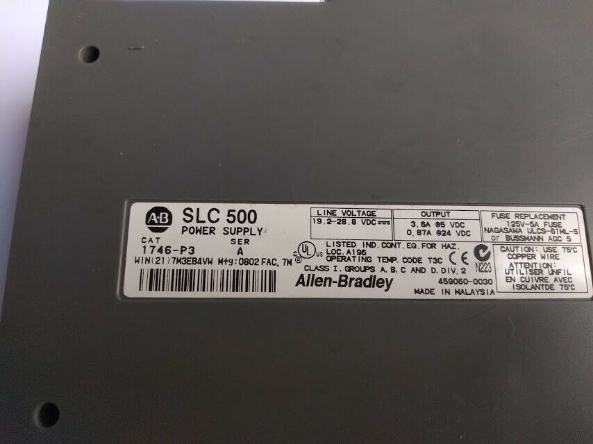 Allen-Bradley SLC 500 1746-P3 Ser A Power Supply 1746P3 - Industrial ...