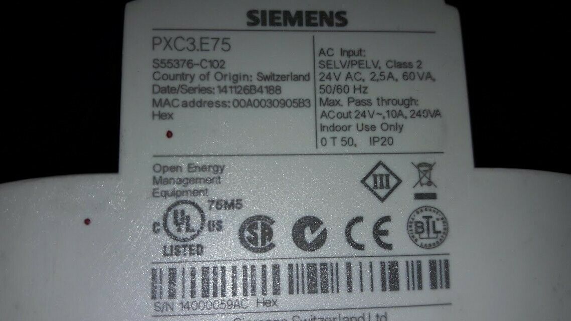 Siemens PXC3.E75 Room Automation Station S55376-C102 PXC3E75 ...