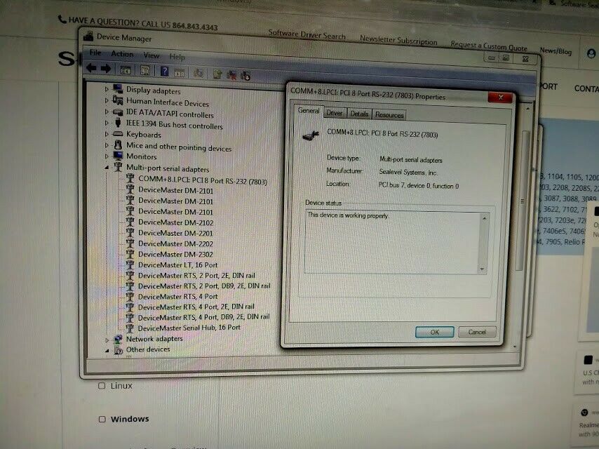 Sealevel P/N 7803-2147 8 port pci card 7803 Rev. C - Industrial SOL Pte Ltd