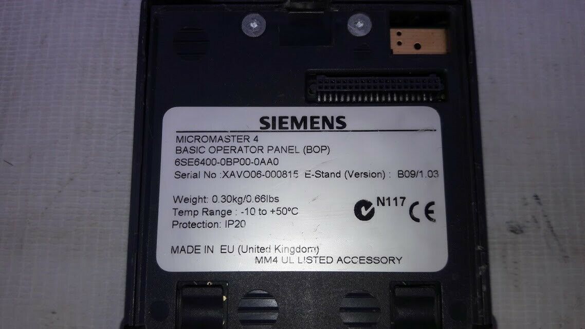 Siemens 6SE6400-0BP00-0AA0 Ver B09/1.03 Micromaster 4 Basic Operator ...
