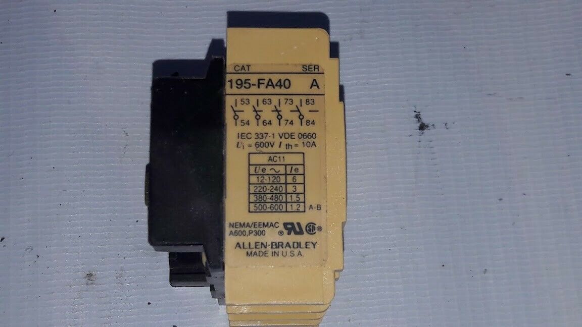 Allen-Bradley Bulletin 195-FA40 Ser A Type F Auxiliary Contact Block 195FA40 - Industrial SOL ...