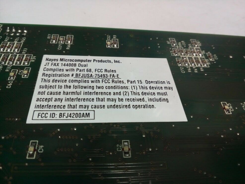 Hayes Dual Modem JT Fax 14400B Dual JTFAX 144B Dual ISA PC card