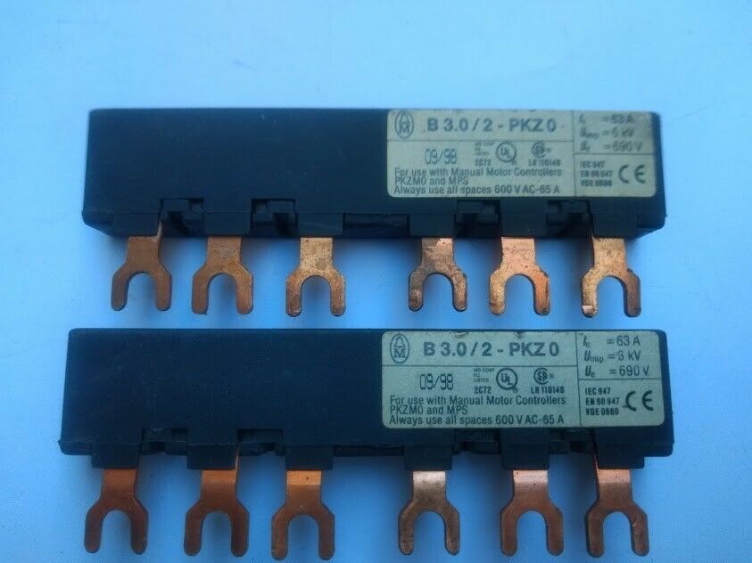 Lot of 2 Klockner Moeller B 3.0/2-PKZ 0 Feeder Busbar Connect B302PKZ0 ...