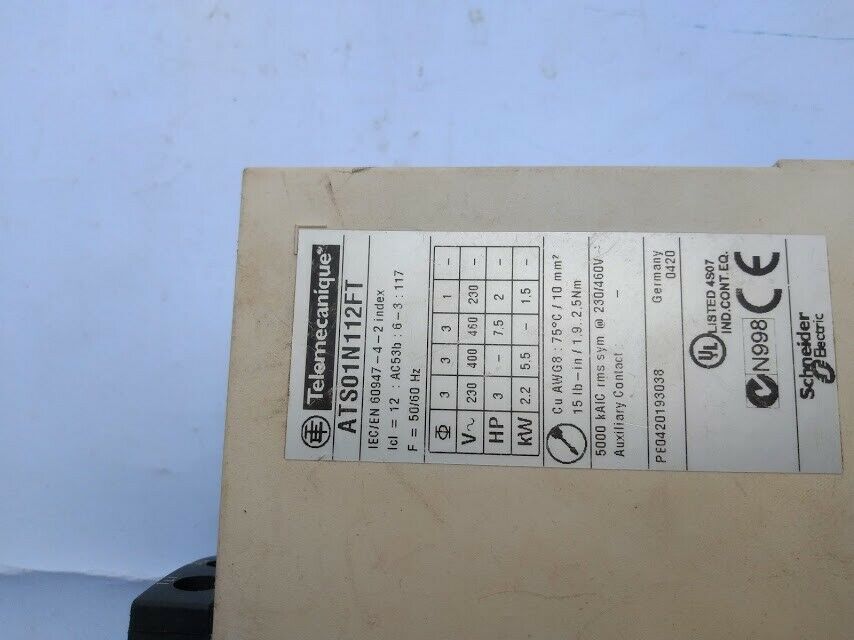 Telemecanique ATS01N112FT Soft Starter For Asynchronous Motor Altistart ...