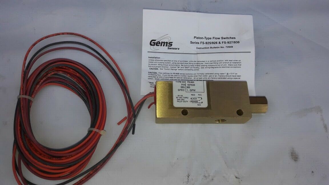 New Gems Sensor Inc FS-930 P/n 187533 SSU 300 1.GPM Flow Switch ...