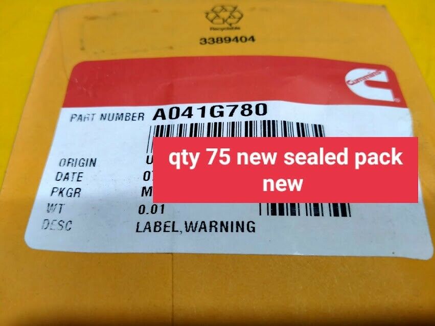 Cummins A041g780 WARNING LABEL GENUINE CUMMINS PART New - Industrial ...
