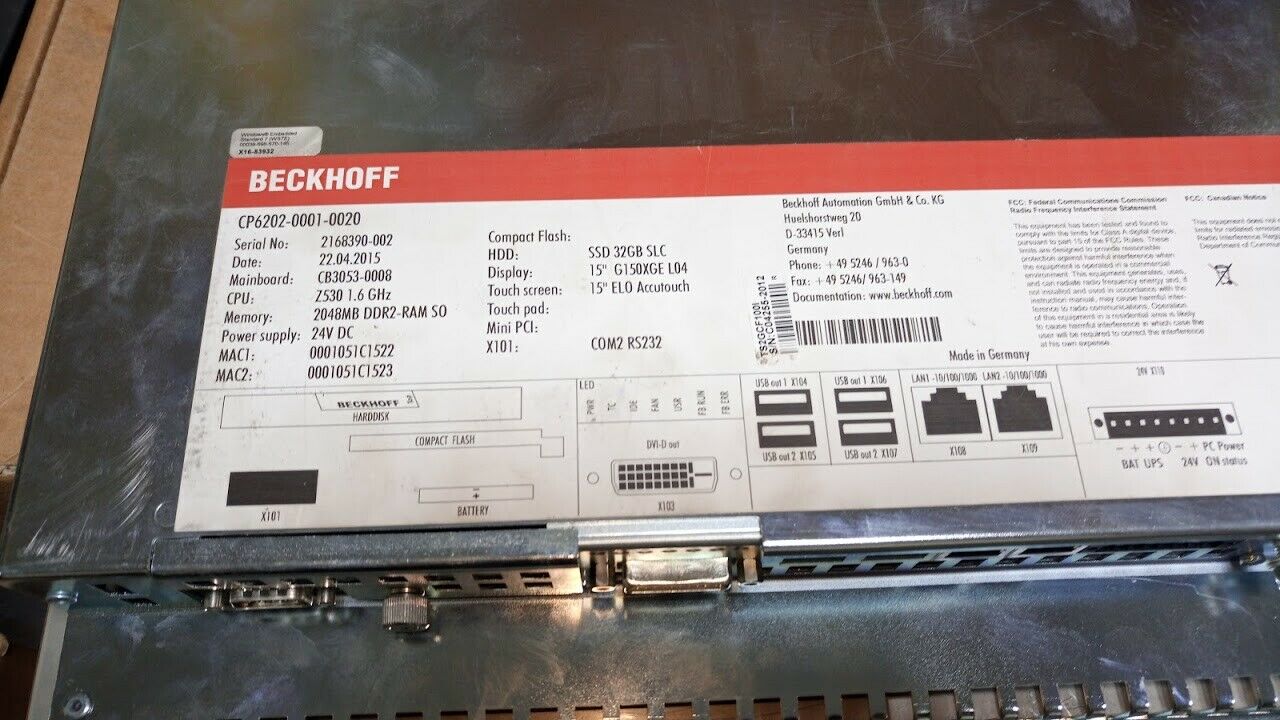 Beckhoff touch panel PC CP6202-001-0020 Key Technology CB3053-0008