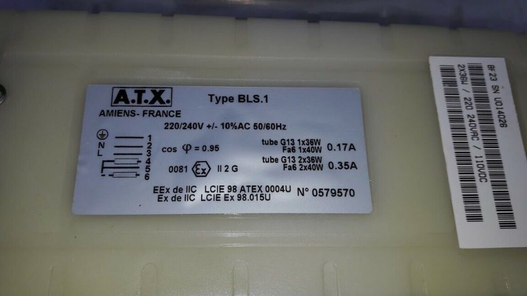 A.T.X BLS.1 BF23 2X36W/220 Legrand Tube Fixture Ballast Z00680 Ex ...