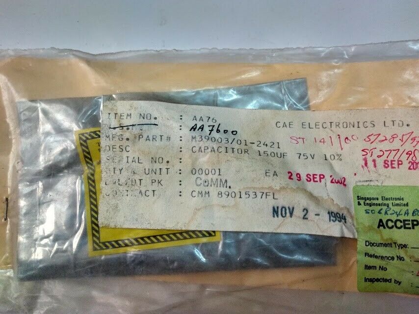 CAE Electronics LTD M39003/01-2421 Capacitor 150UF 75V 10% M39003012421 ...