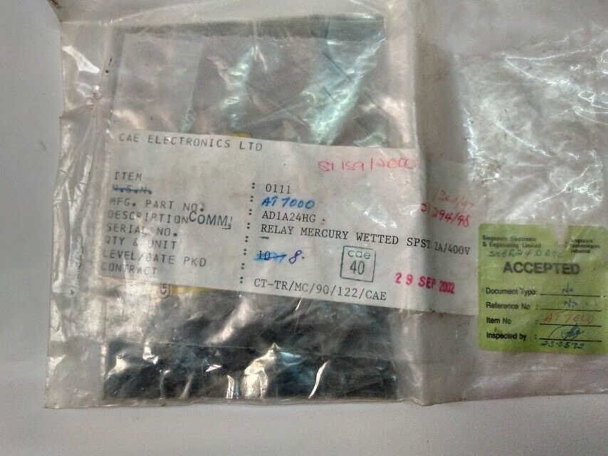 CAE Electronics LTD AD1A24HG Relay Mercury Wetted SPST 2A/400V AD1A24HG ...