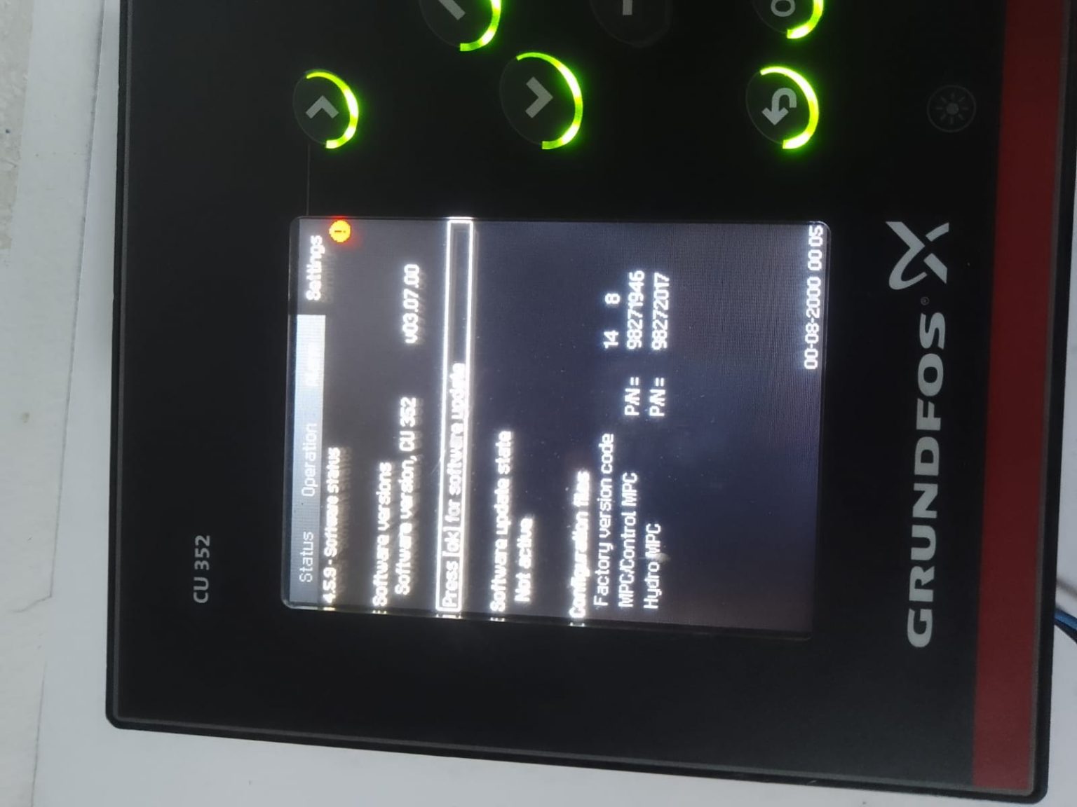 GRUNDFOS CU 352 Pump Controller 98146952-V02 SW Ver. v03.07.00 Hydro ...