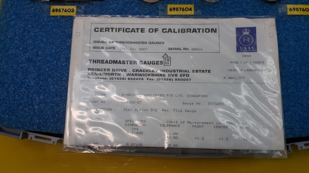 Parker PW901 tooling Threadmaster gauges 216/226ins D/E Rev. Plug Gauge ...