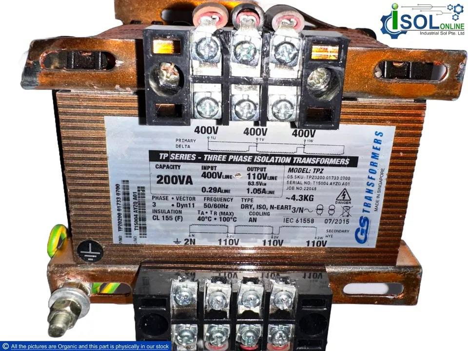 GS TPZ0200 01733 0700 3-Phase Isolation Transformer 200VA Pri 400V Sec ...