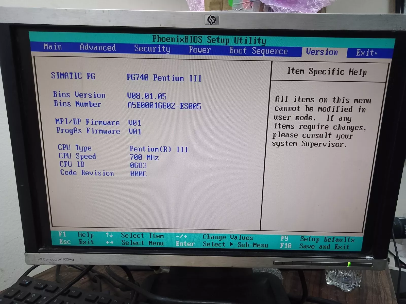 SIEMENS PG 740 PIII Industrial Programming PC Bios v08.01.05 Siemens ...