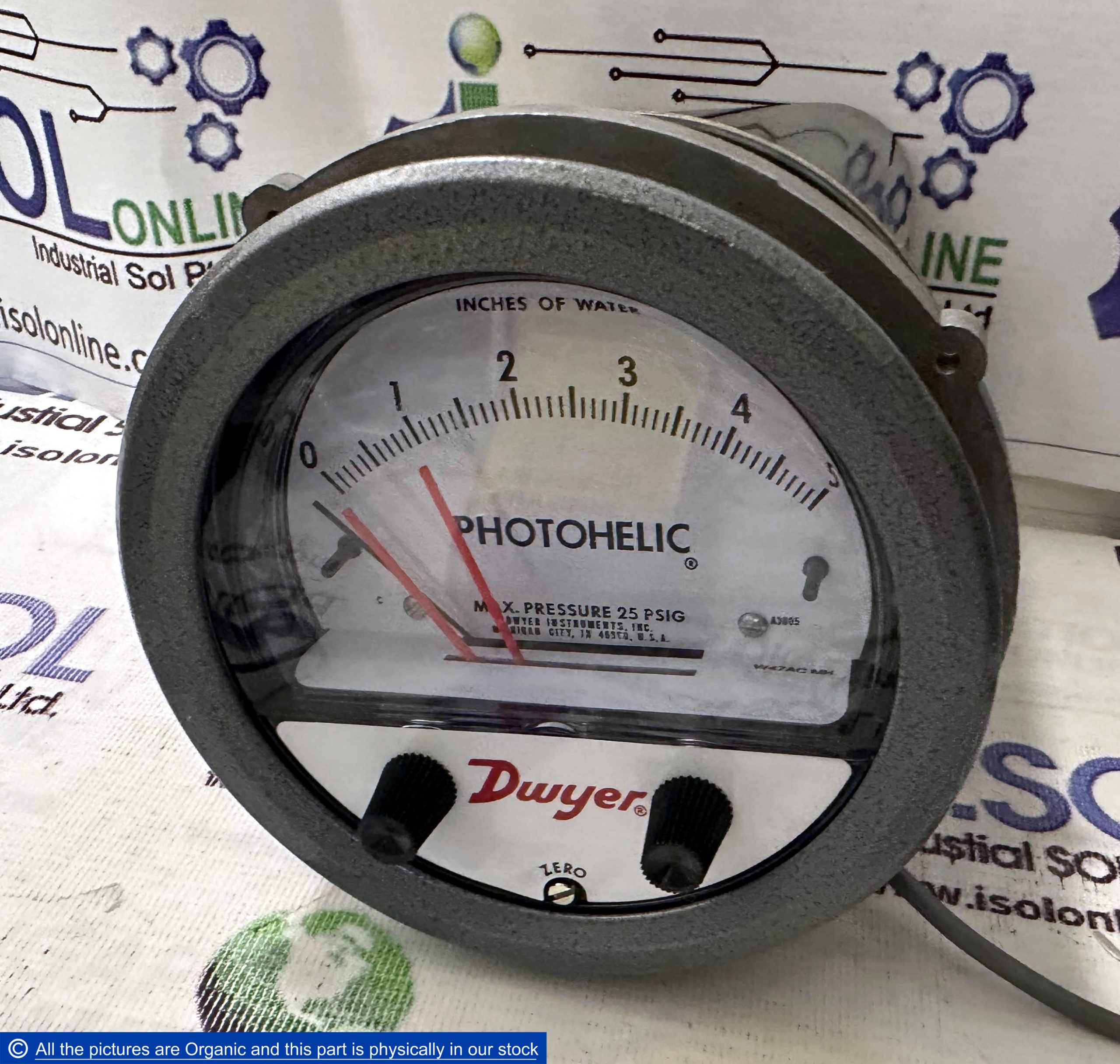 Dwyer A3005 Photohelic Pressure Gauge 0-5" W.C. A3000 CS CLEANSORB CS195DC SMT - Industrial SOL ...