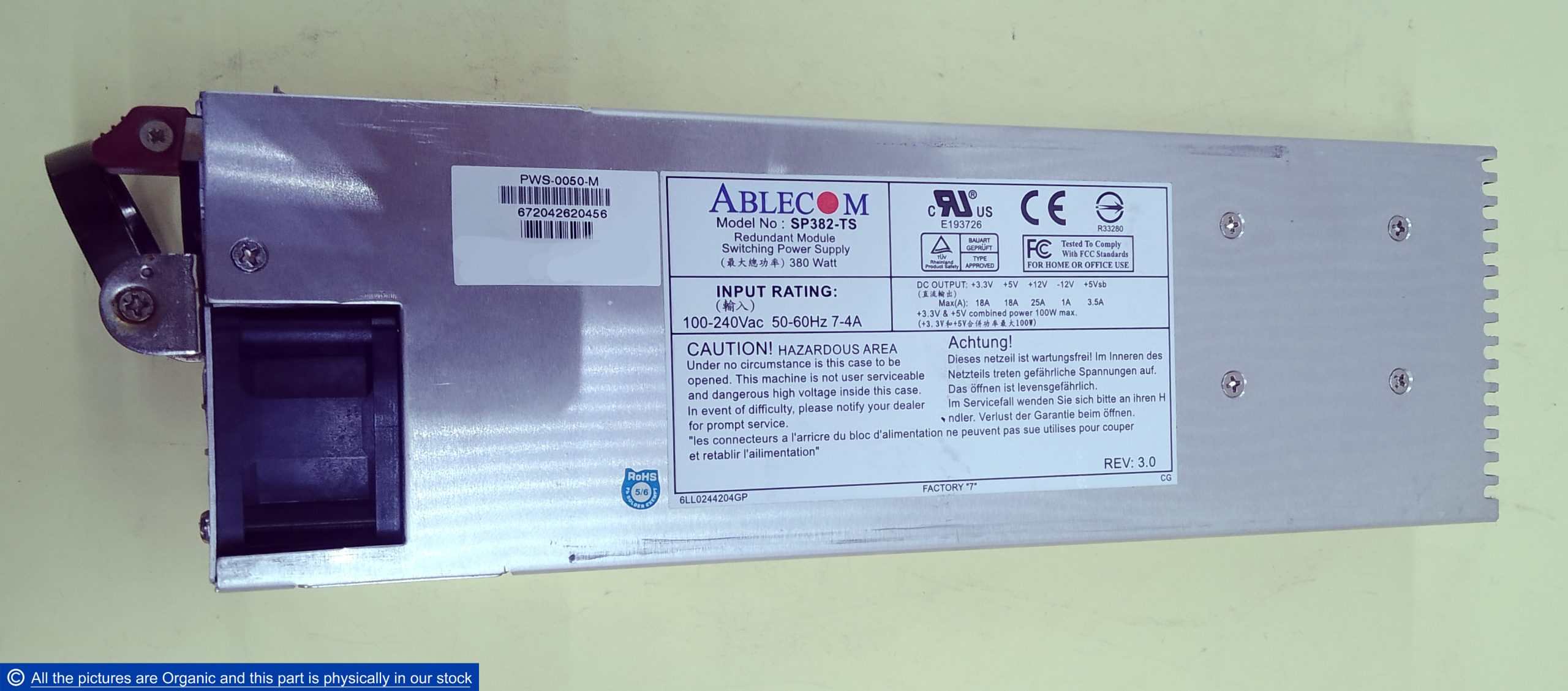 Ablecom SP382-TS Rev 3.0 Redundant Power Supply PSU PWS-0050-M 380W +3 ...