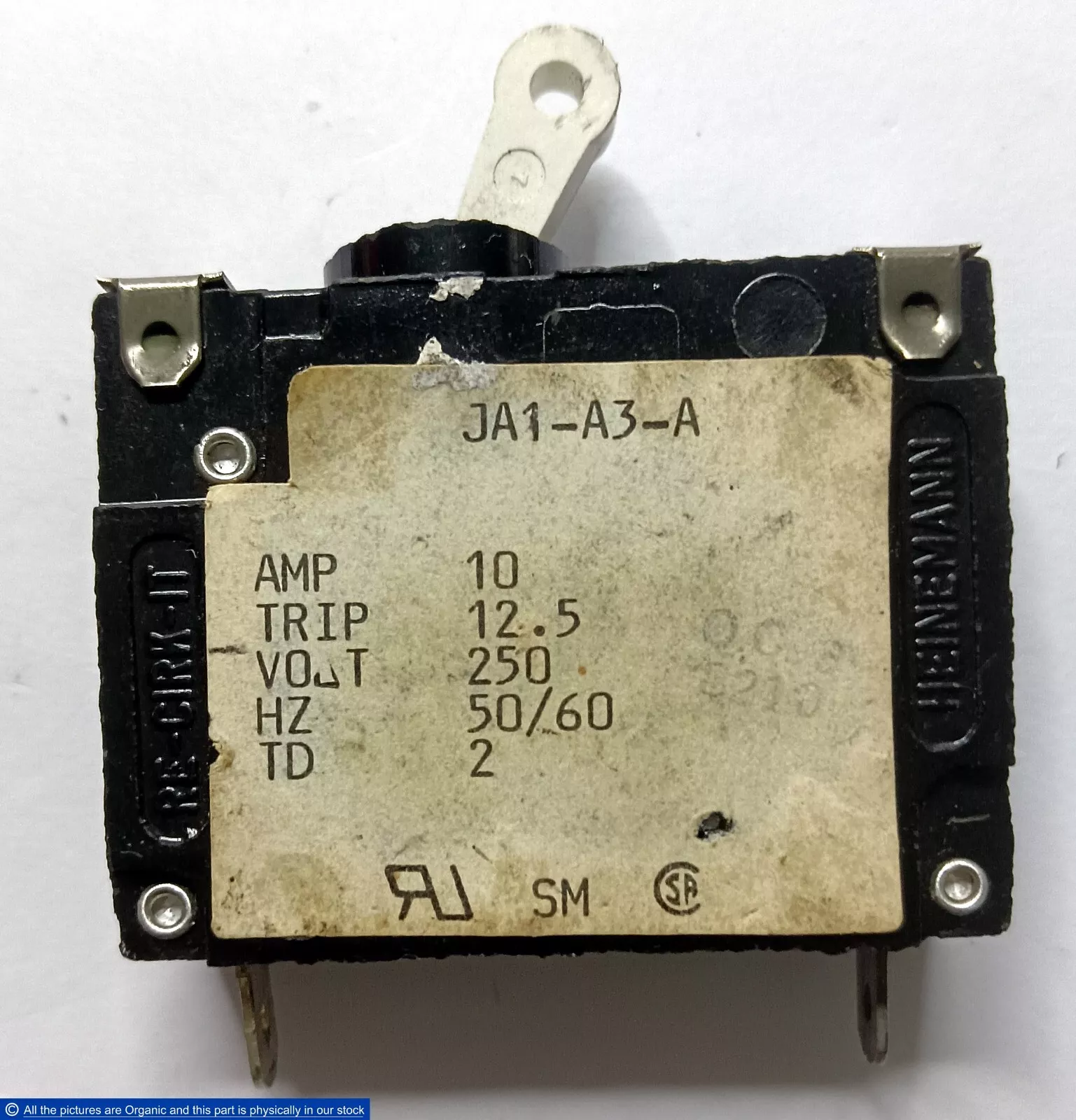 Heinemann JA1-A3-A Single Pole Circuit Breaker CB 250V 10A JA1A3A Eaton ...