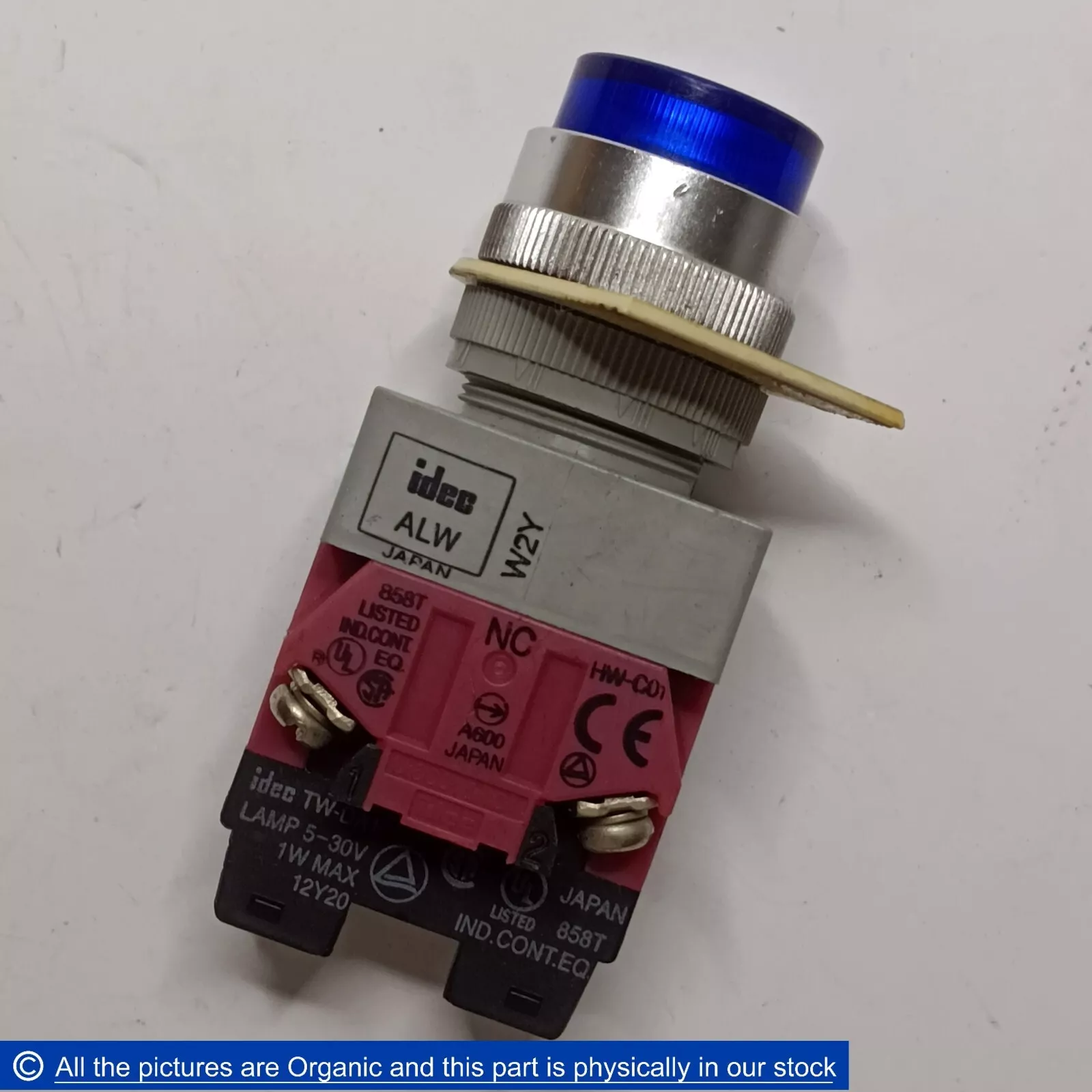 Idec ALW W2Y Pushbutton Switch Blue W/ TW-DA1 Lamp HW-C10 & HW-C01 Contact Block - Industrial ...