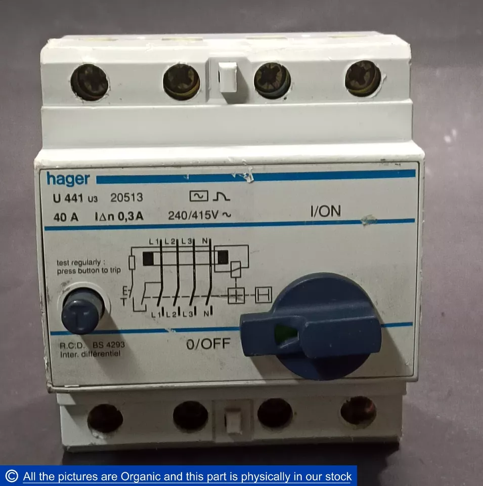 Hager BS 4293 RCD Circuit Breaker / Safety Switches U441 20513 40A 30mA ...