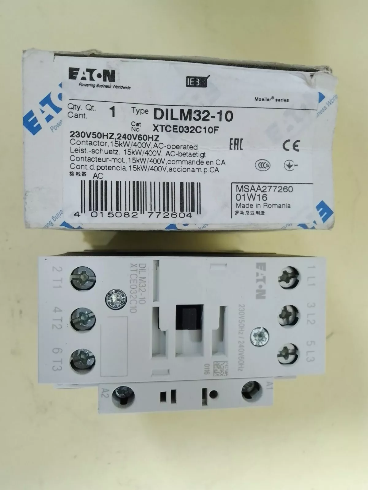 Eaton DILM32-10 Motor Starter Contactor XTCEO32C10F