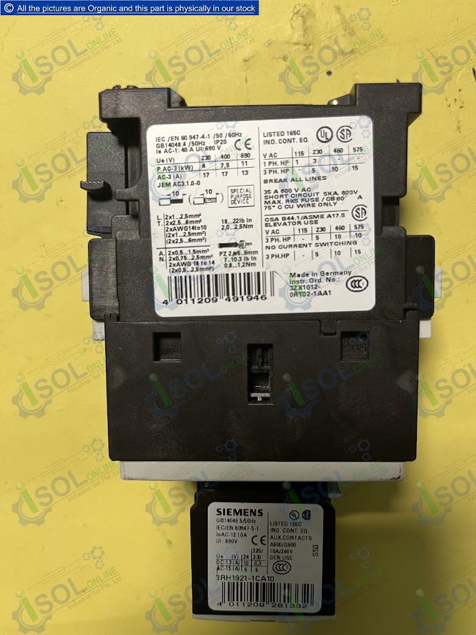 Siemens JEM AC3.1.0-0 AC3 With 3RH1921-1CA10 Auxiliary Switch Block