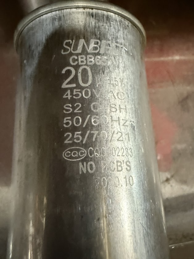 SUNBRD CBB65A 20µf Motor Run Capacitor 450V CQC002233 No PCB'S